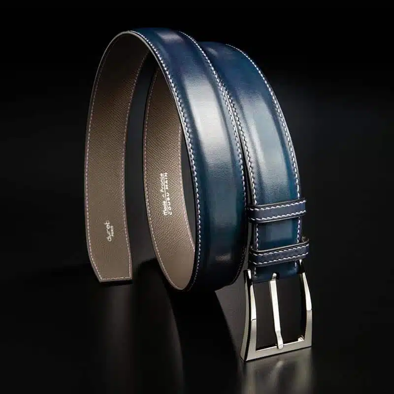 Navy blue box belt with transparent patina - luxury custom-made belts