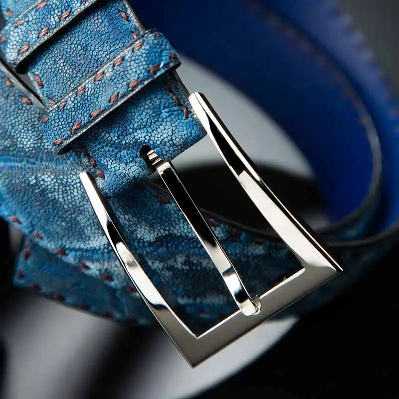 Indigo blue matte sanded elephant belt - Luxury custom-made belts