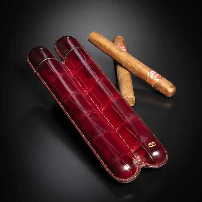 Red crocodile cigar case - Luxury leathergoods