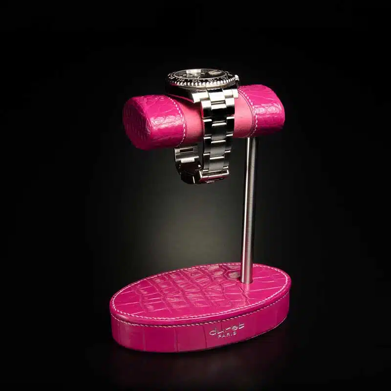 Fuchsia crocodile watch stand - Luxury leathergoods