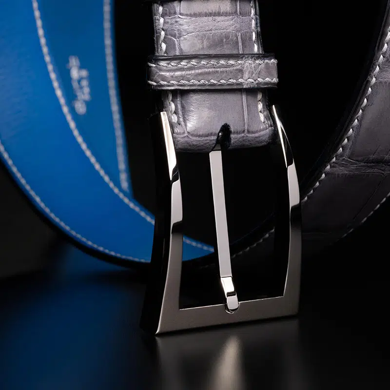 Gray - Cobalt blue satin-finish crocodile belt - custom-made belts